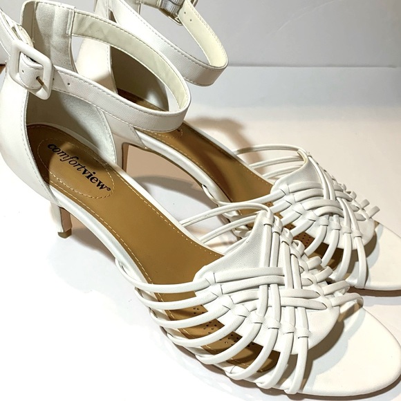 comfortview | Shoes | White Comfortview Braided Heeled Sandal Size 2 ...